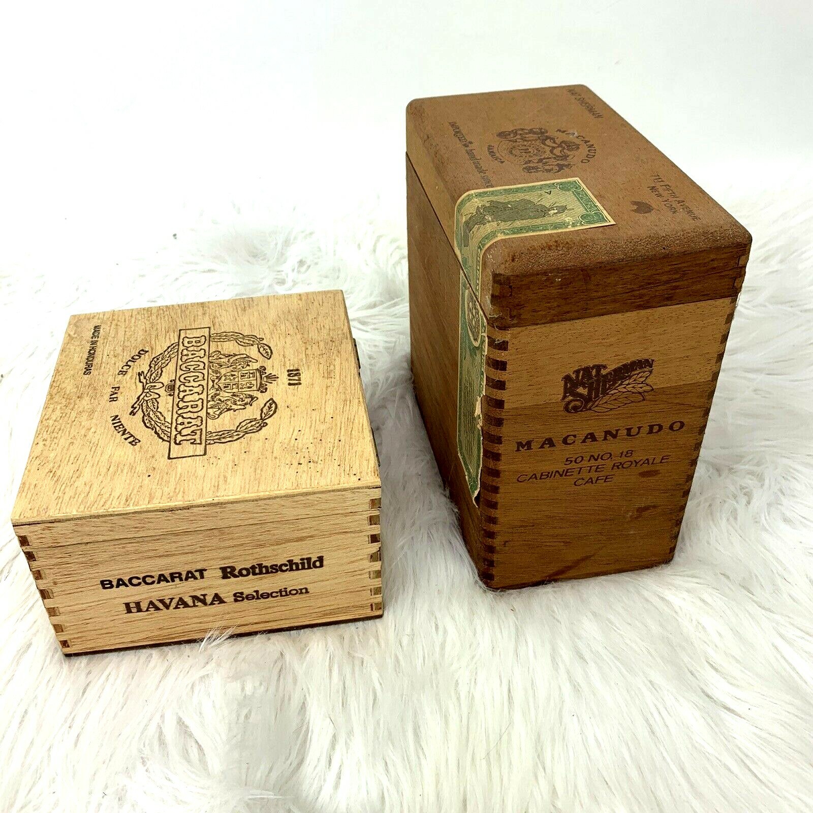 Vintage Wood Cigar Boxes with Lids Hinged Trinket Box Macanudo Baccarat ...