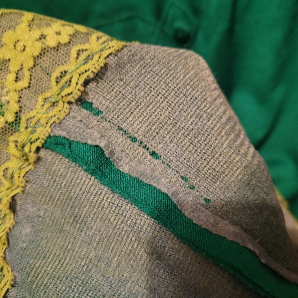 Vintage Dress Green Polyester Shortened Hem with Lace Hem Tape Zip Back ...
