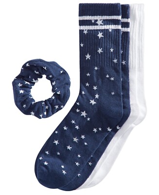 JENNI Women's 2-Pack Stars Crew Socks And Scrunchie Set One Size Blue ...