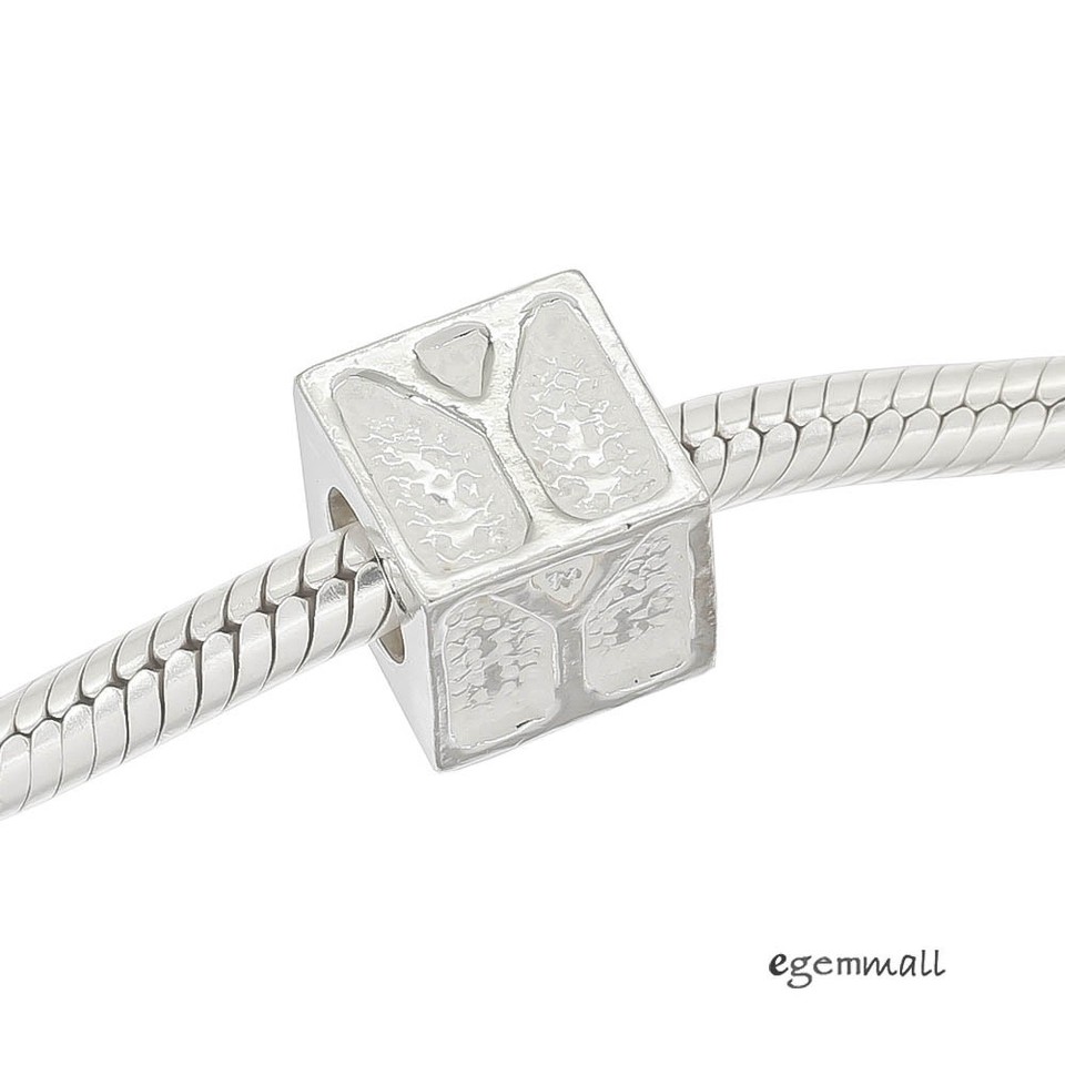 1 Sterling Silver Alphabet Initial Letter Cube Charm Bead Fit European ...