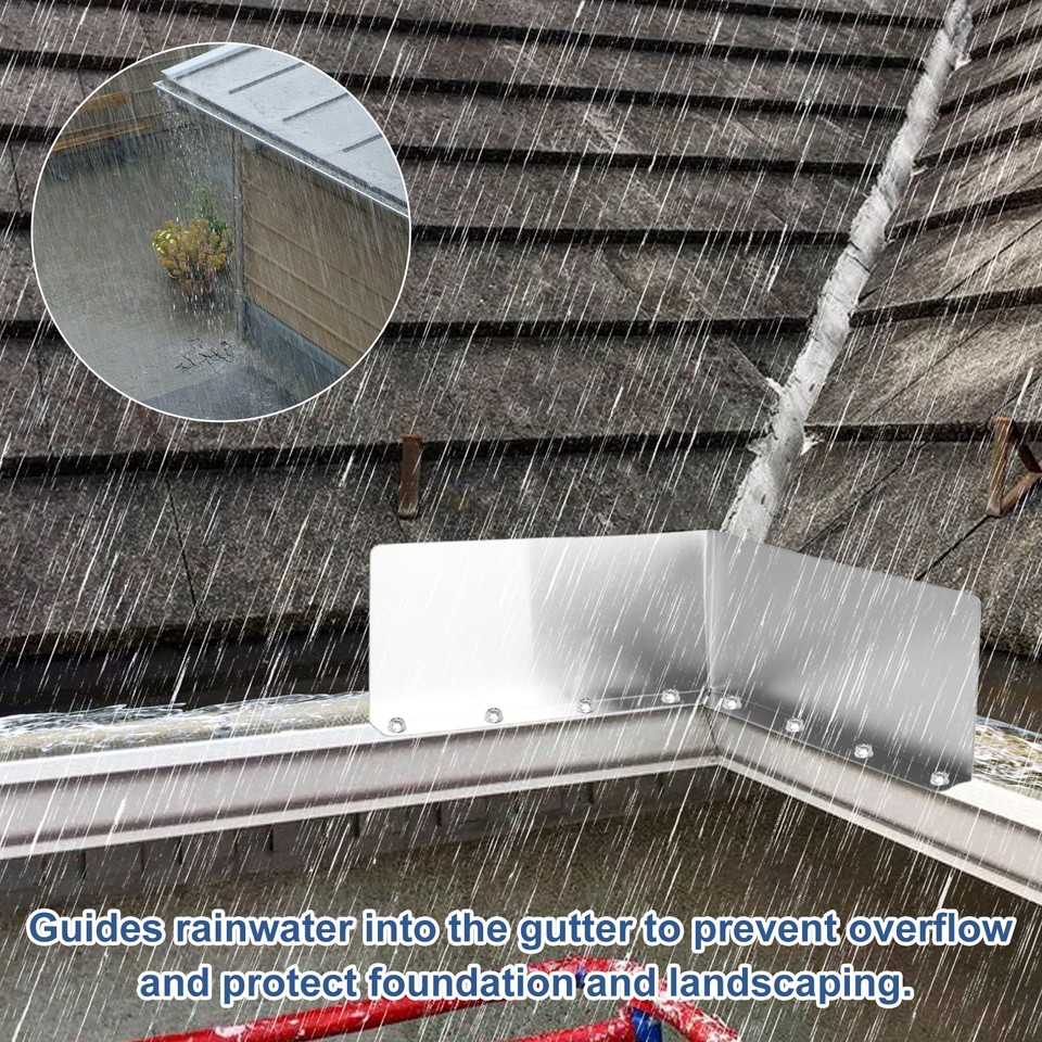4PCS Gutter Valley Splash Guards Roof Rain Diverter Downspout Deflector ...