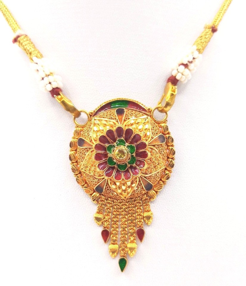 GOLD PENDANT NECKLACE HANDMADE TRIBAL JEWELRY FILIGREE DESIGN COLOR ...