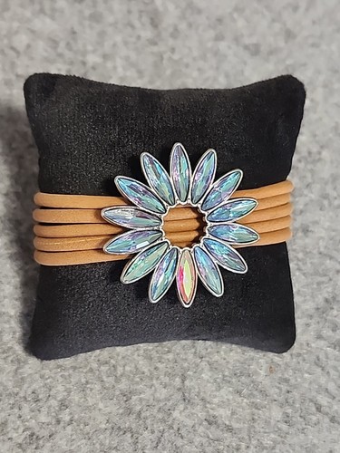 UNBRANDED Brown Leatherette Cuff/Bracelet Bling Stone Flower | eBay