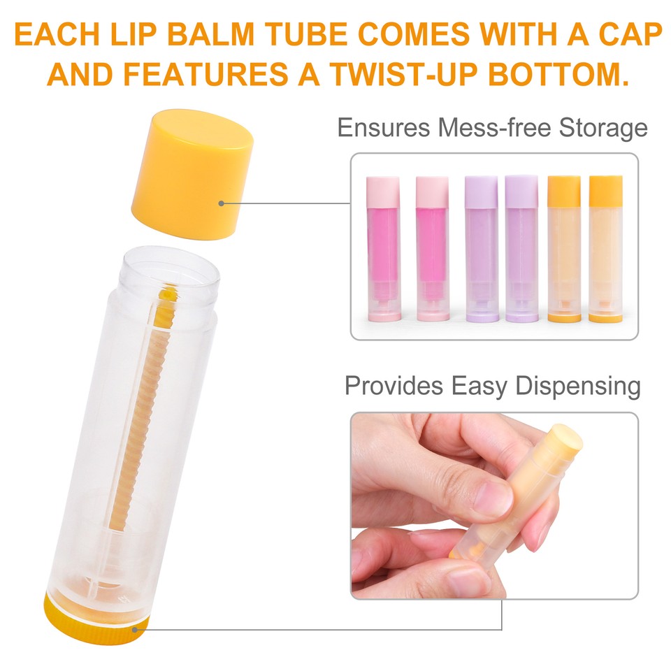 60 PACK Empty Lip Balm Tubes Bulk Twist-up Caps 3/16 Oz (5.5 ml ...