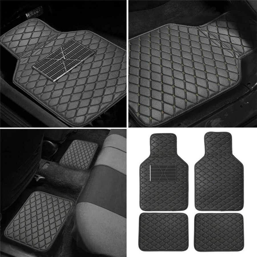 4Pcs Front Rear Carpets PU Leather Car Interior Floor Mat W/Antiskid ...