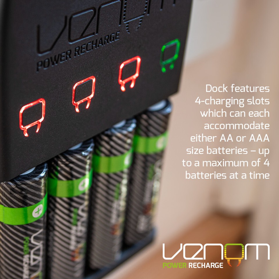 Venom Rechargeable AA and AAA High Capacity Batteries and Charging Dock ...