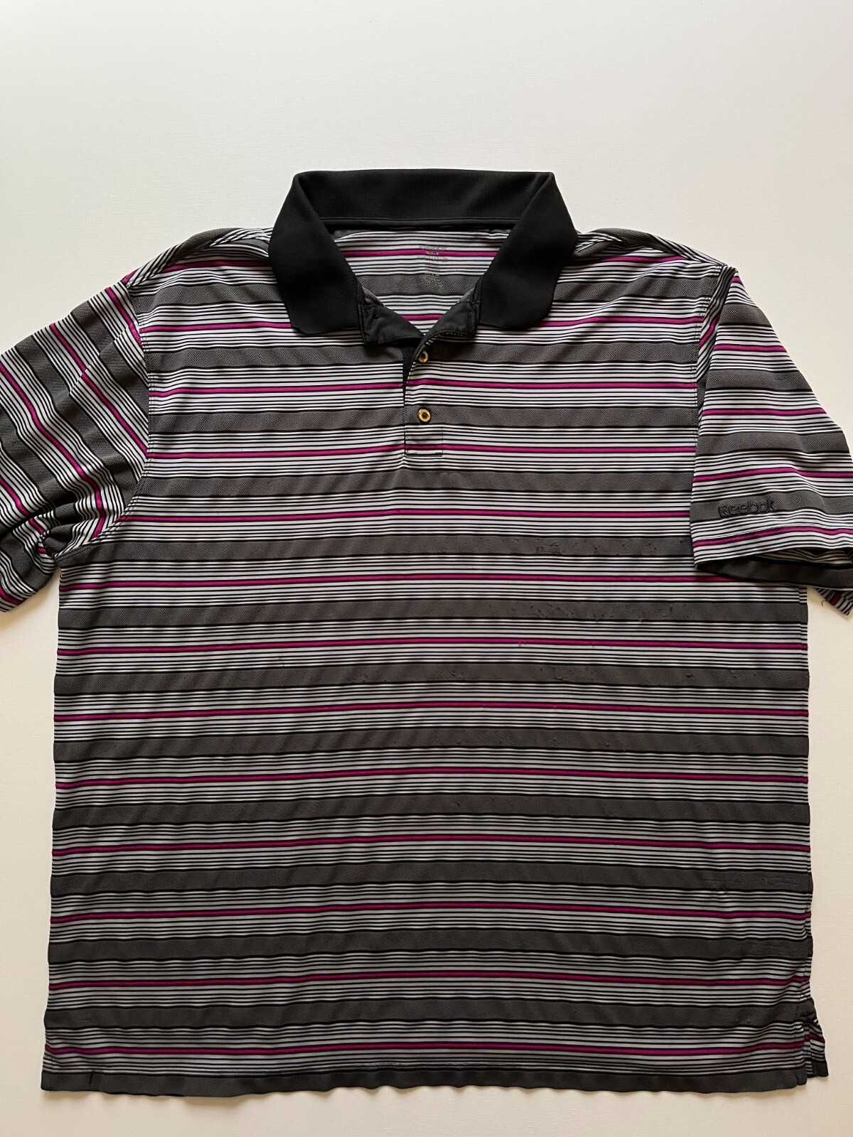 Reebok Golf Polo Shirt Mens 2XL Gray Red Striped Short Sleeve Stretch ...