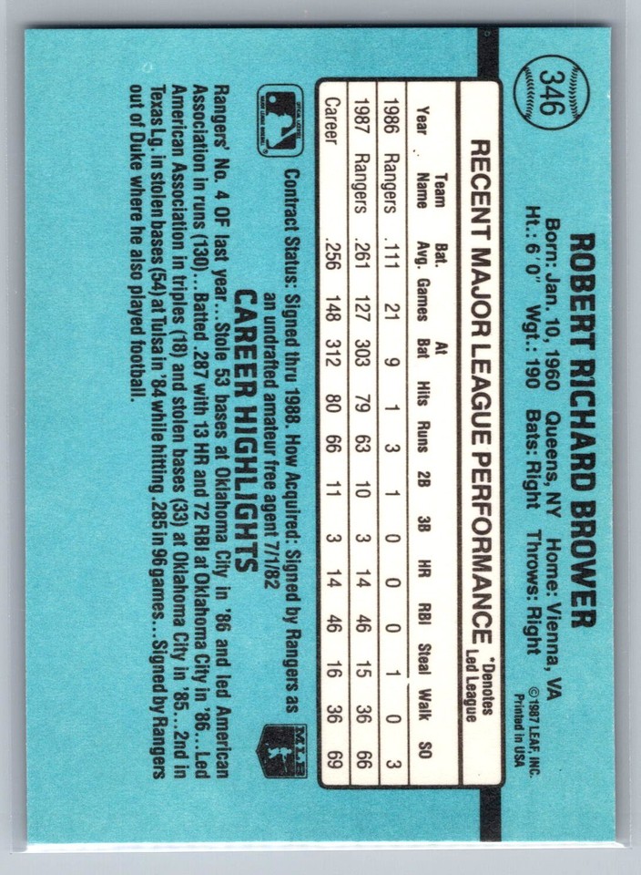 1988 Donruss Baseball #346 Bob Brower Texas Rangers | eBay