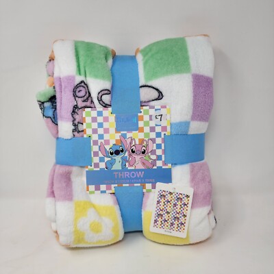 Primark Stitch Angel Crump Throw Blanket Disney Palm White Purple ...