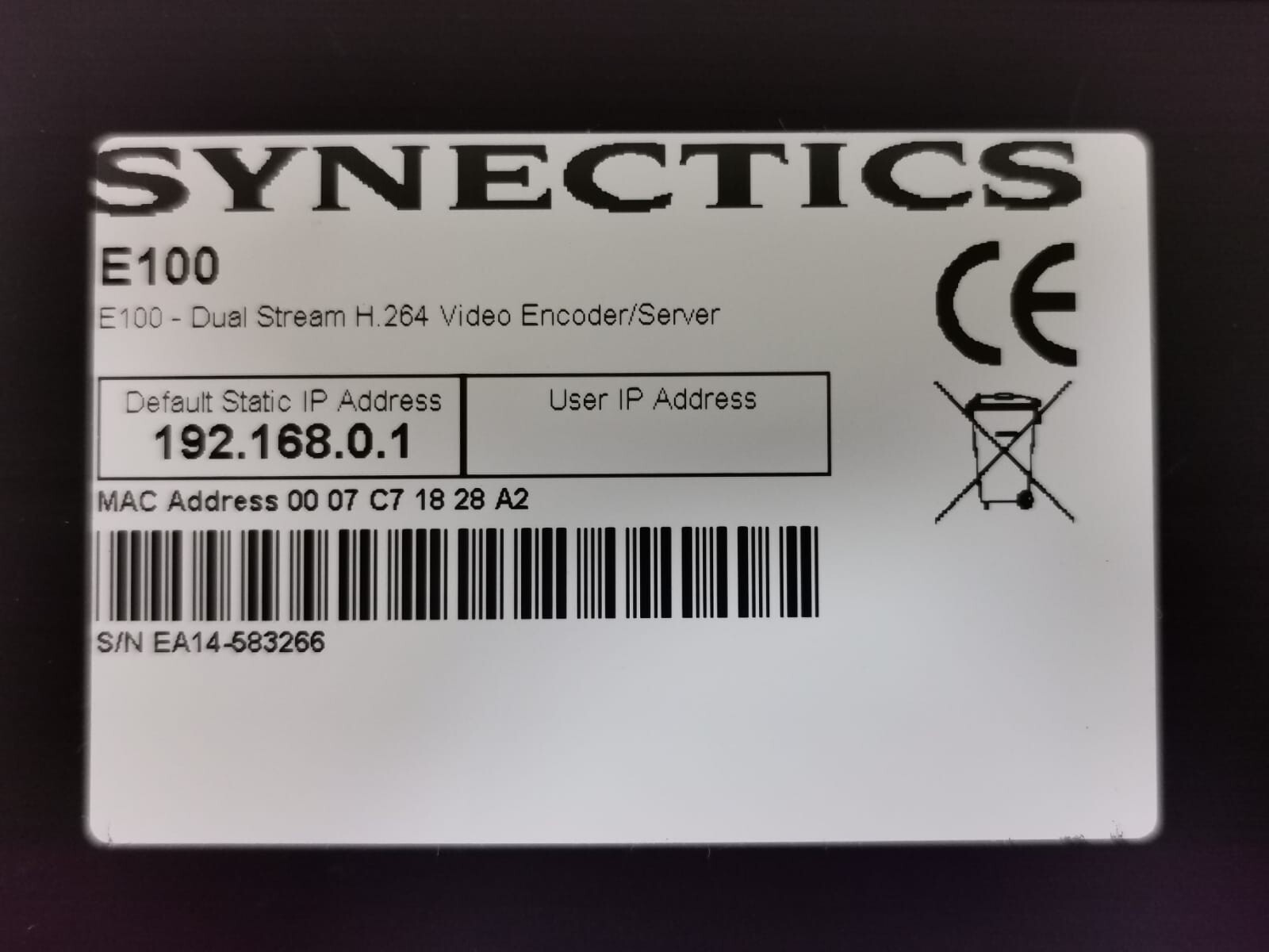 SYNECTICS E100 Dual Stream H.264 Video Encoder/Server | eBay