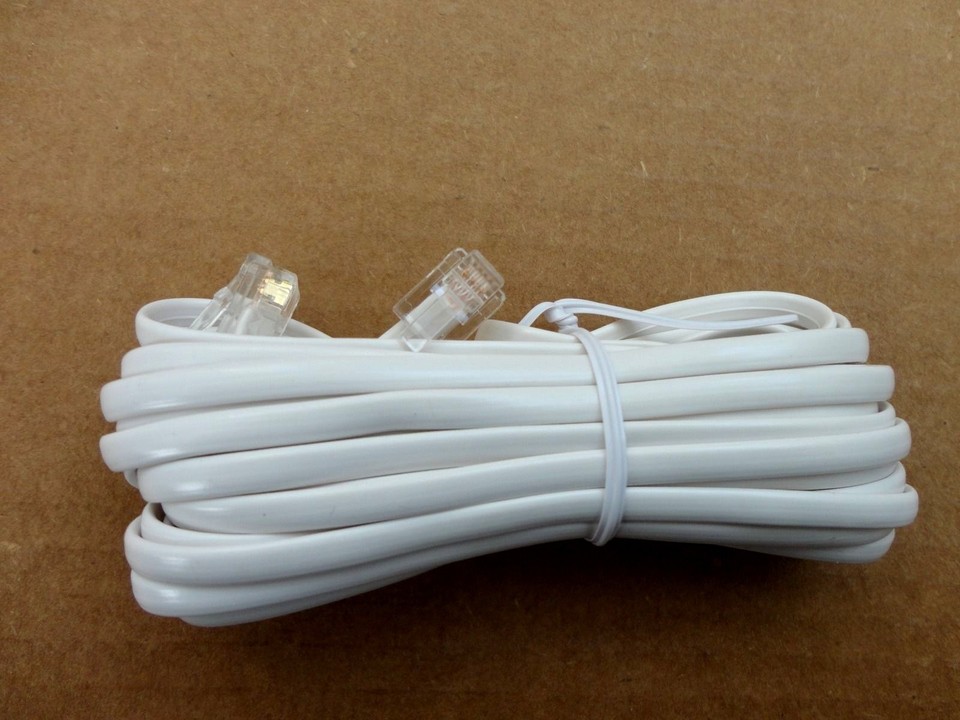 15' Feet RJ11 Modular Phone/Telephone Wire Line Flat WHITE Cord 6P4C ...