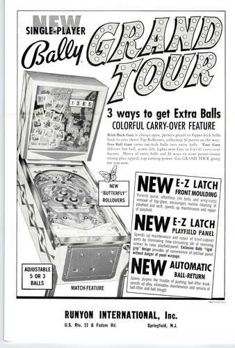 Grand Tour Pinball Machine FLYER Original 1964 Retro Game 7.25" x 10.5 ...