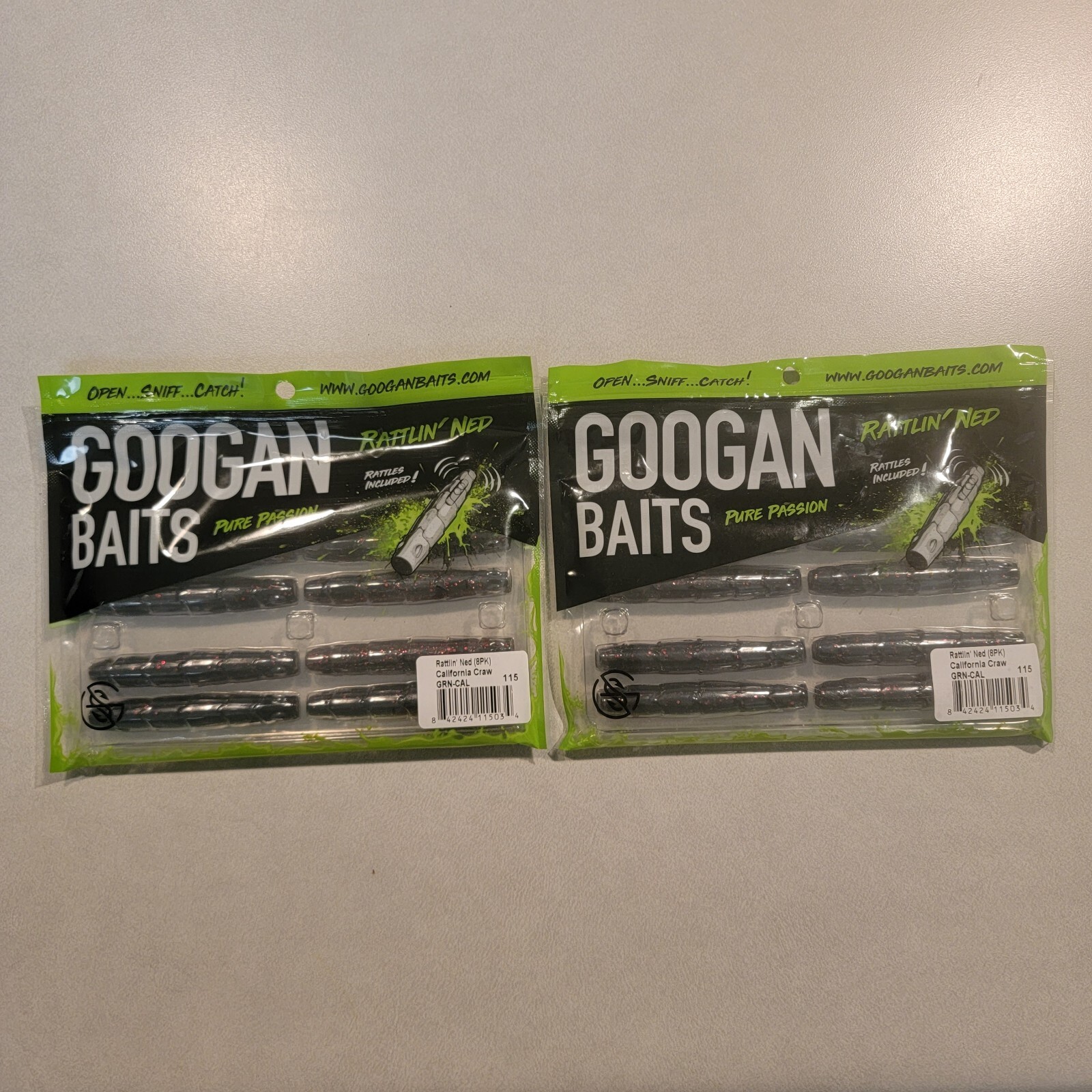 LOT OF 2 Googan Baits 2 3/4" Rattlin' Ned, GRN-CAL California Craw 8 ...