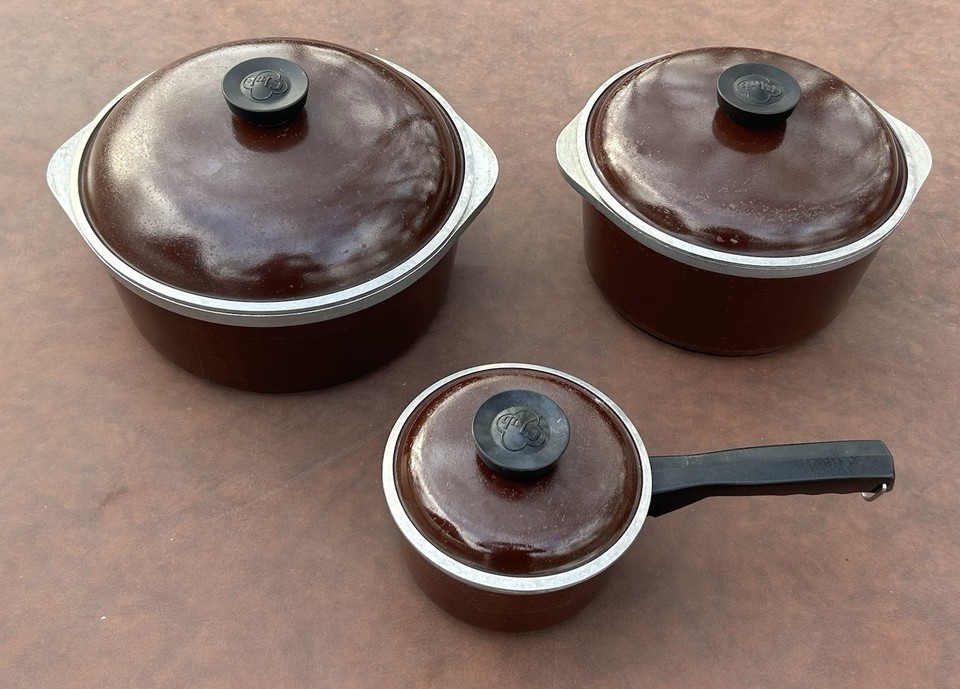 Vintage Brown Club Cookware Set of 6 - Aluminum Pots w/ Lids - 4 Qt 3 ...