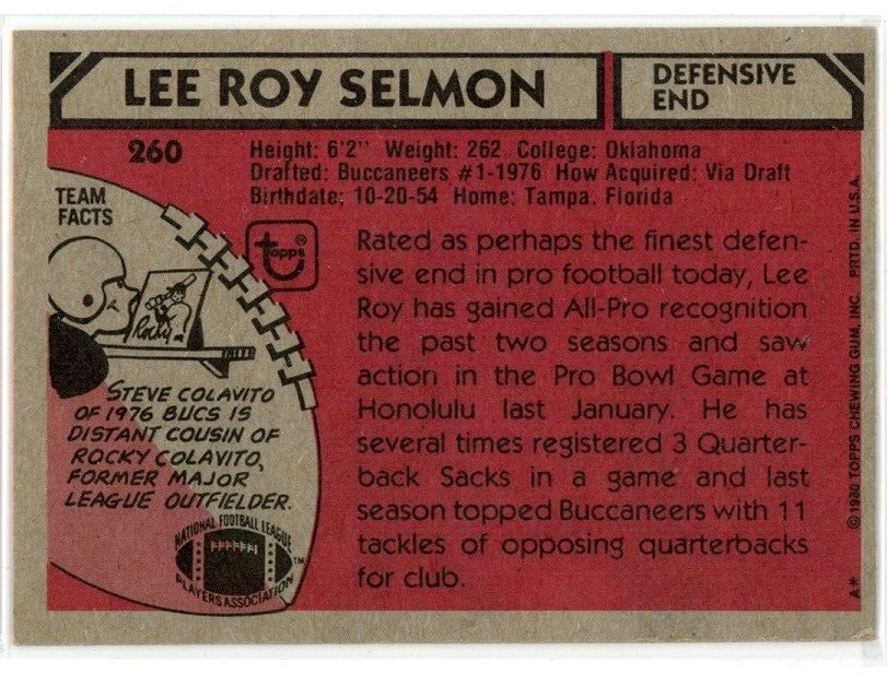 1980 Topps Football Lee Roy Selmon #260 EXMT-NM | eBay