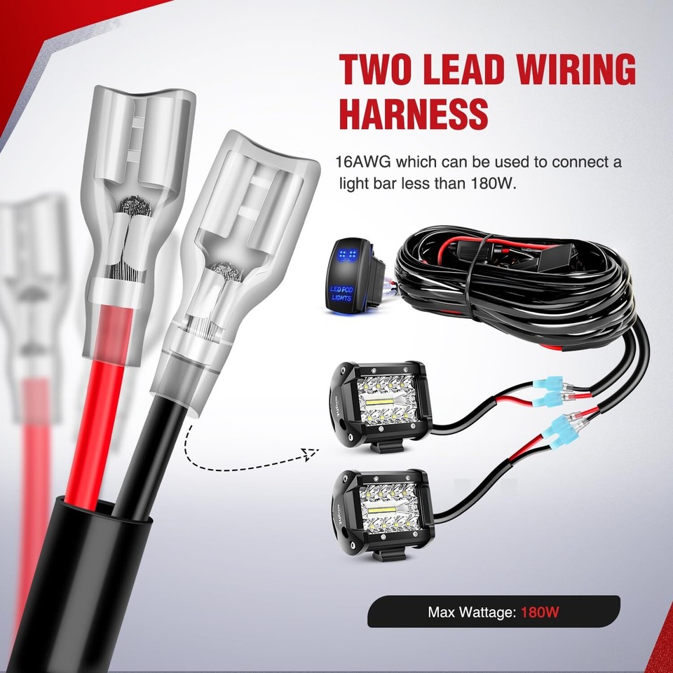 Nilight 16AWG LED POD Lights Wiring Harness Kit LED Light Bar Rocker ...