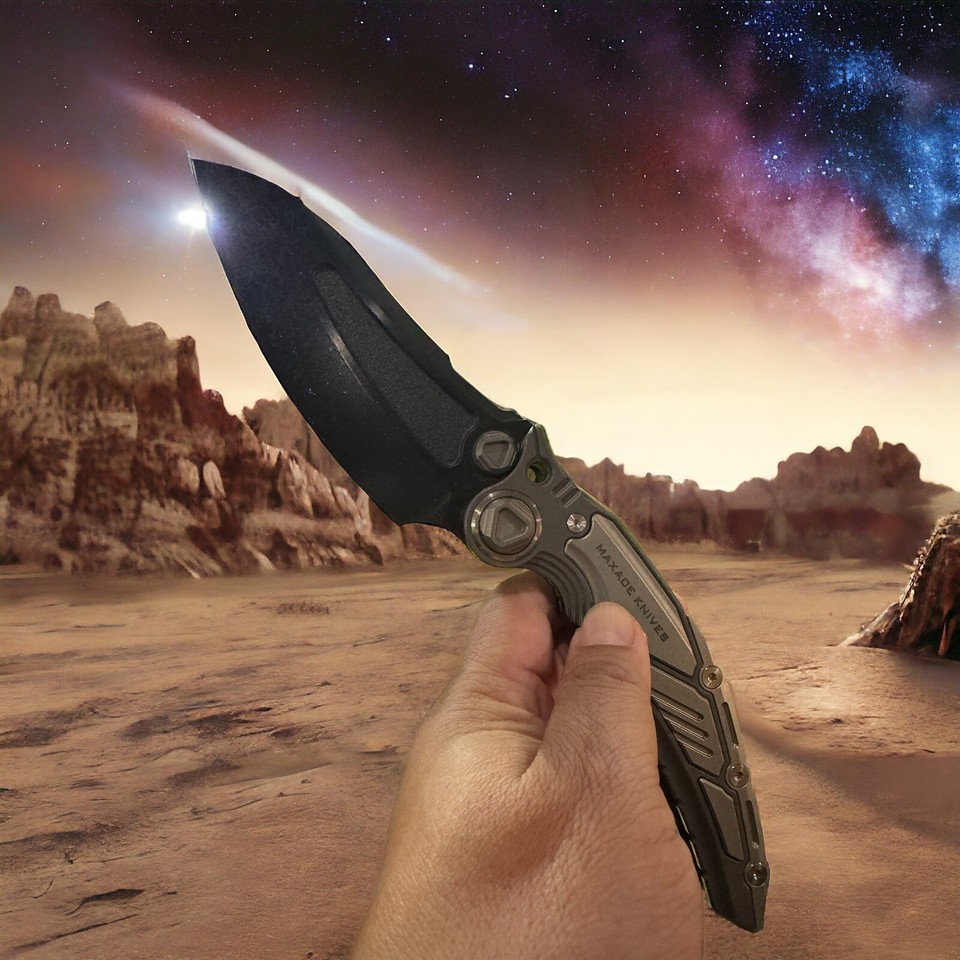 Maxace Titanis V2 Black Blade Titanium CPM-3V Monster Knife Folder W ...