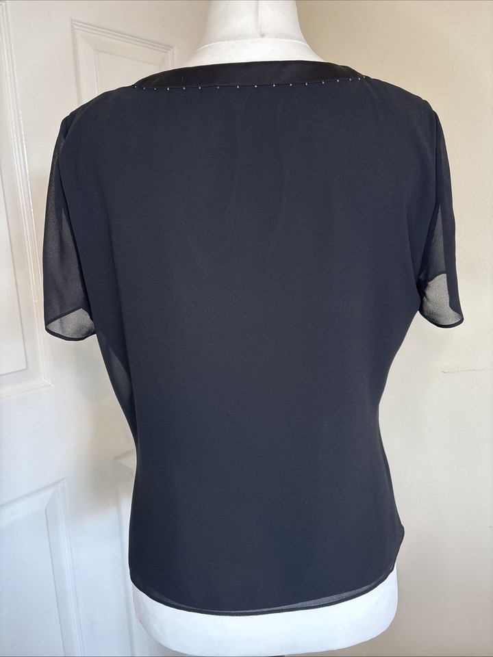 Jacques Vert Black Lined Chiffon Top UK 14 Floral Embroidery Beaded ...