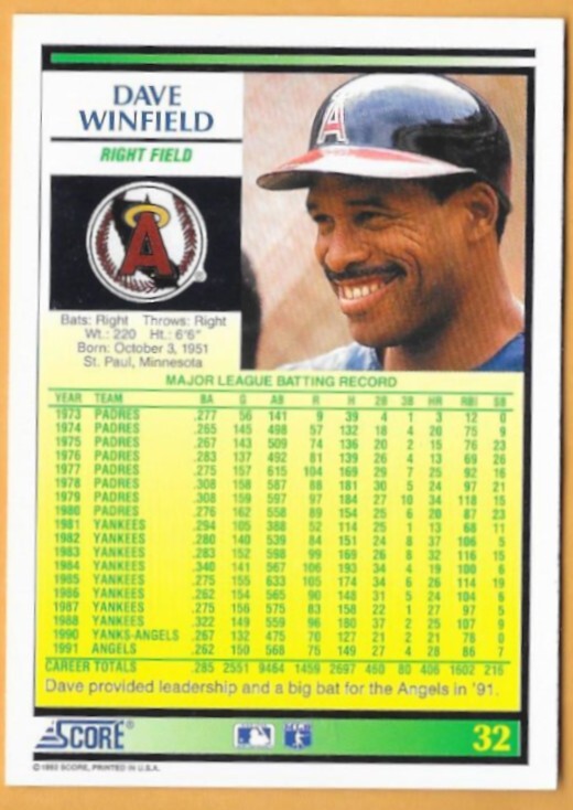 DAVE WINFIELD ANGELS #32 - SCORE NM-MT 1992 | eBay