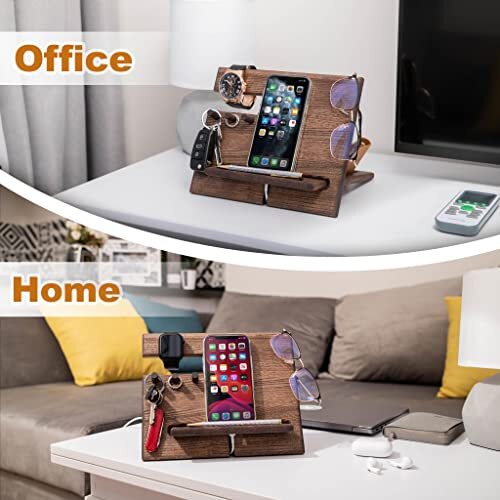 Wood Phone Docking Station Ash Hooks Key Holder Wallet Stand Watch ...