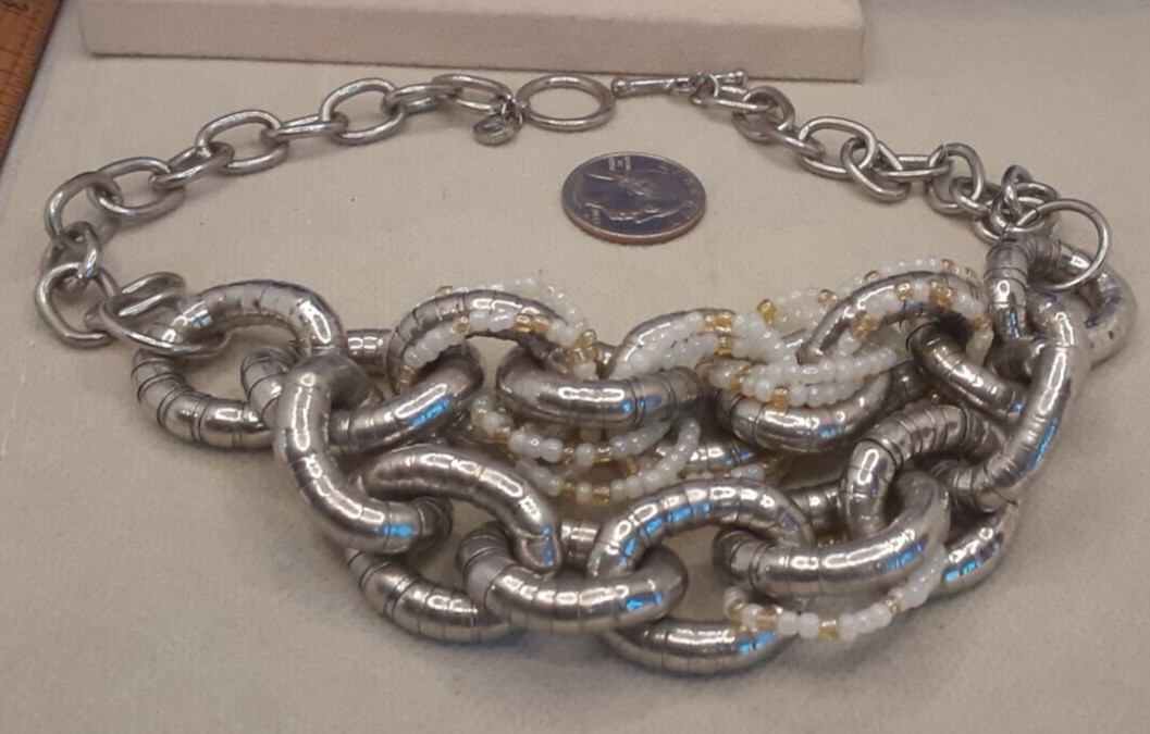 LOFT 8"PUNK GOTH SILVERTONE METAL CAGE CHAIN WRAPPED … - Gem