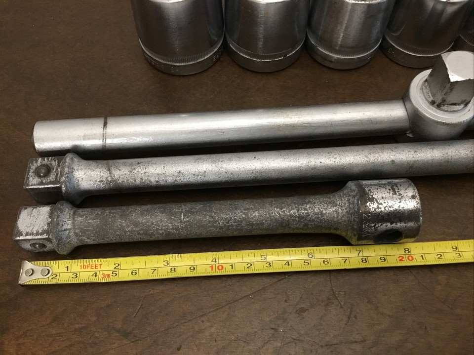 3/4” Drive 12 Pt Socket Set Indestro W/ Slide T-Bar Breaker Extensions ...