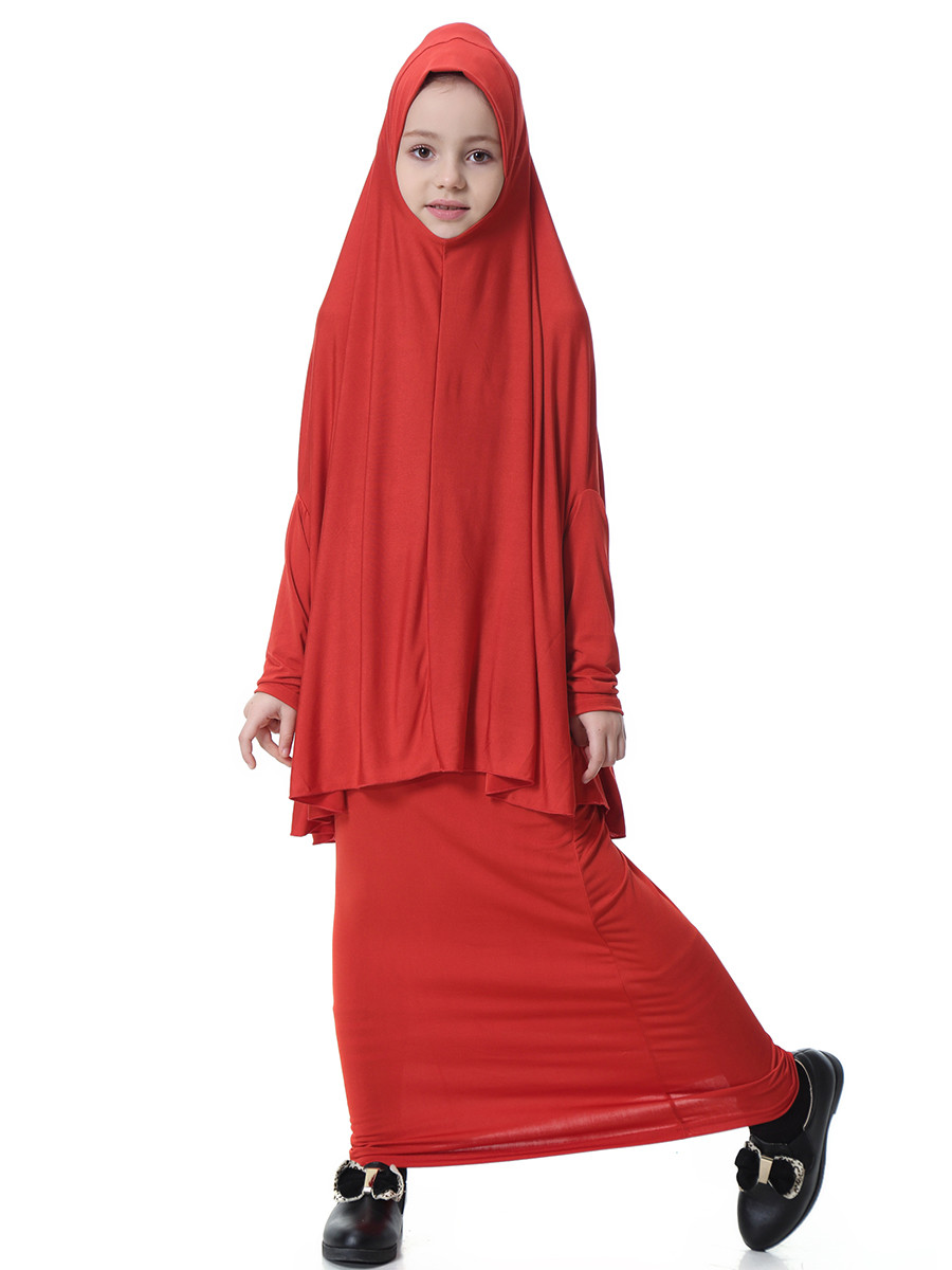 Muslim Girls Skirt Dress Robe Kids Abaya Burka Prayer Khimar Scarf Maxi ...
