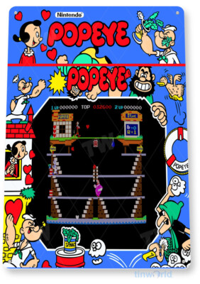 TIN SIGN Popeye Arcade, 80's, Retro, Console, Marquee, Game Room Decor ...