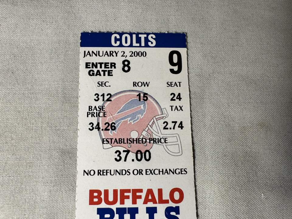 Jan 2 2000 Buffalo Bills vs Indianapolis Colts Game Ticket Stub NFL ...