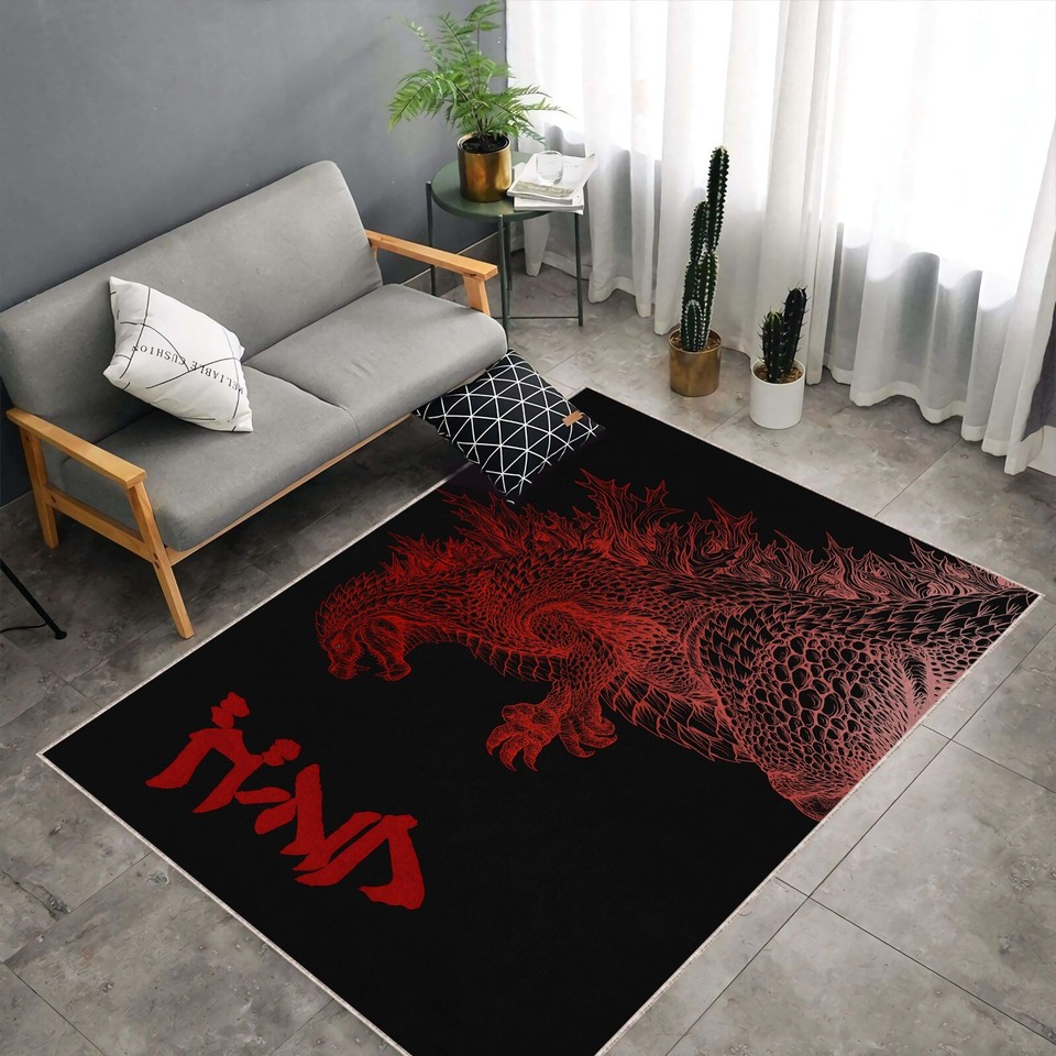 Godzilla Monster Rug, Rug with Red Anime Monster, Living-room Bedroom ...