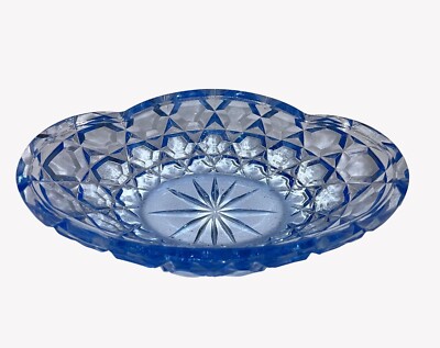 Vintage Blue Faceted Dish, 4" Diamond Faceted Salt Cellar, Glass Salt ...