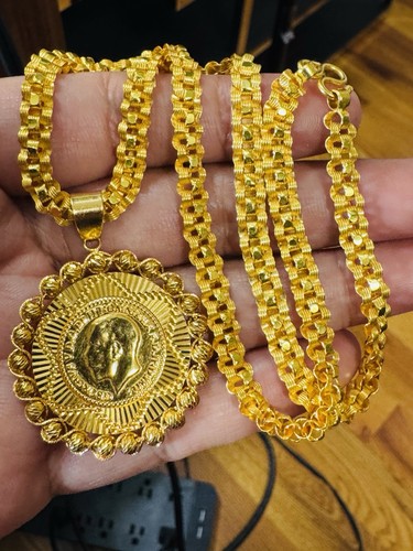Real 22K 916 Dubai Yellow Saudi Gold Rare Coin Necklace 17.5/18 Inch ...