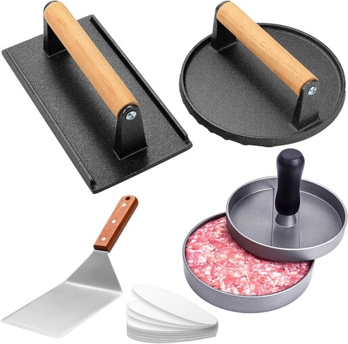 Smash Burger Kit, Heavy-Duty Round & Rectangle Cast Iron Bacon Press ...