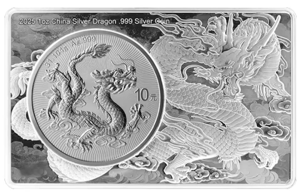 2025 1oz China Dragon .999 Silver Coin in 2oz Silver Bar Total 3oz ...