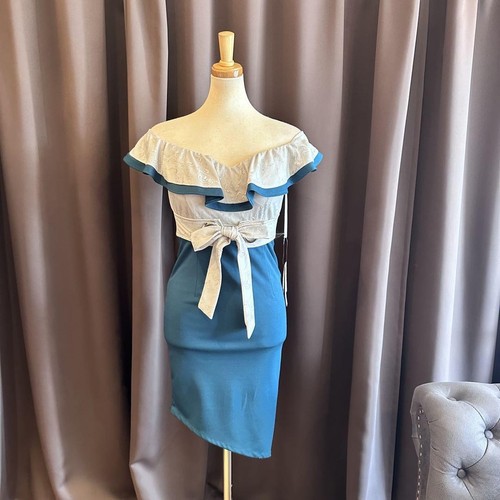 Ellerie Cabaret Dress Gray & Green Offshoulder Frill Used Japan | eBay