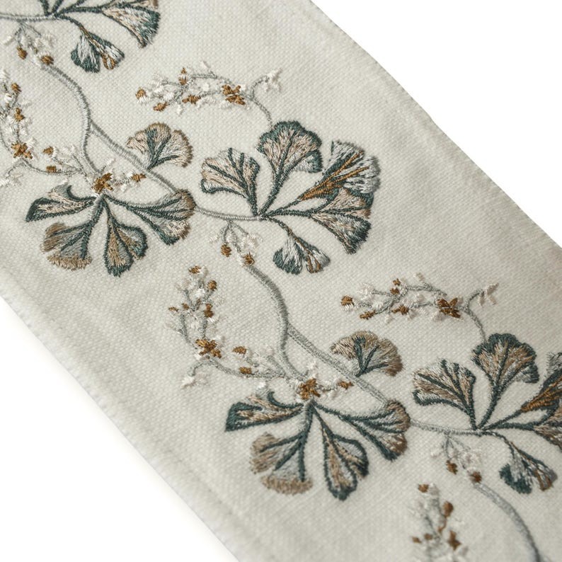 Floral Ivy Embroidered Designer Trim, Green Flower Curtain Tape ...