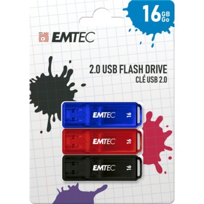 Emtec K100 USB 2.0 16GB Memory Storage Stick Flash Drive 3 Pack Red ...