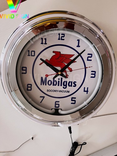 15" Neon Clock Mobil Gas Mobilgas Pegasus Oil Socony Oil Light Sign ...