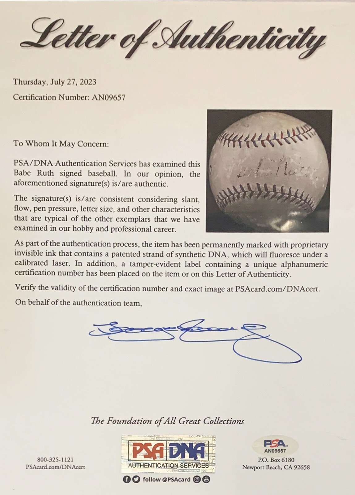 Babe Ruth Autographed OAL Reach Baseball PSA DNA Authenticated Dated 9 ...