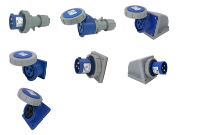240V 16AMP 3PIN BLUE INDUSTRIAL PLUGS + SOCKETS IP67 WATERPROOF CAMPING ...