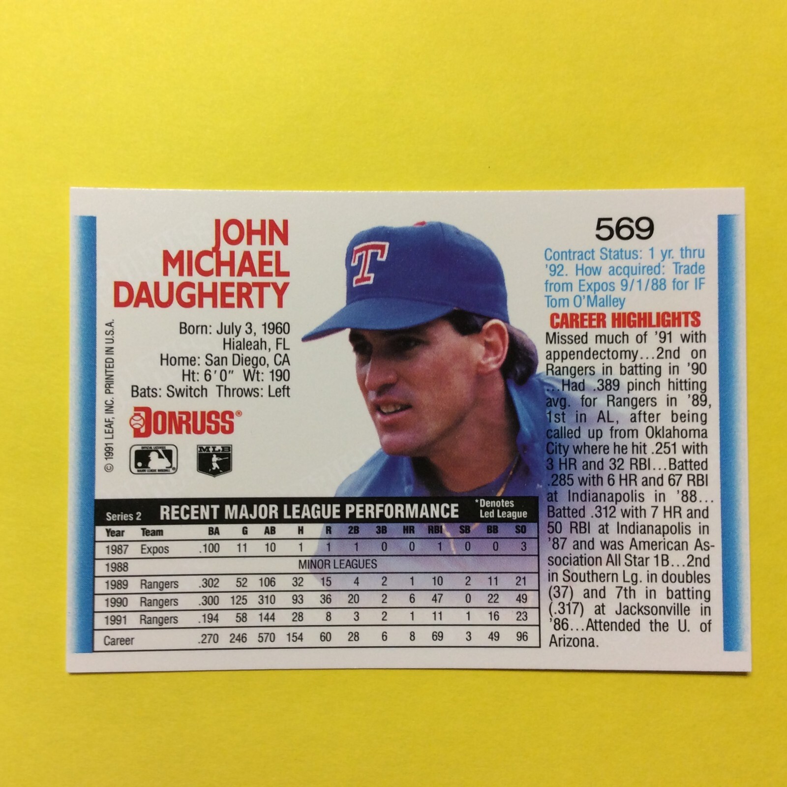 1992 Donruss #569 Jack Daugherty Texas Rangers | eBay