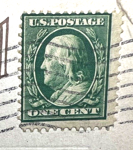 Benjamin Franklin Scott 374 One Cent Green 1908 Stamp w Vintage Post ...