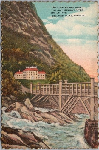 Vintage BELLOWS FALLS Vermont Postcard "First Bridge Over Connecticut ...
