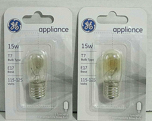 2 each of GE Appliance Bulb T7, 15 Watts, E17 Base, 115-125 Volts ...