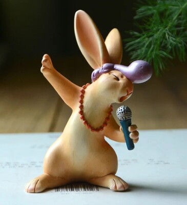 Singing Bunny Rabbit Statue Fairy Sculpture Tabletop Figurine Home ...