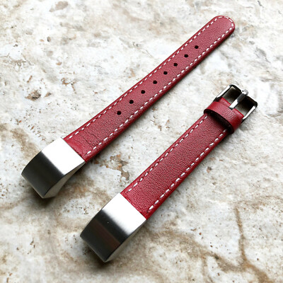 Red Stylish Unisex Soft Leather Band Strap with Stitches for Fitbit ...
