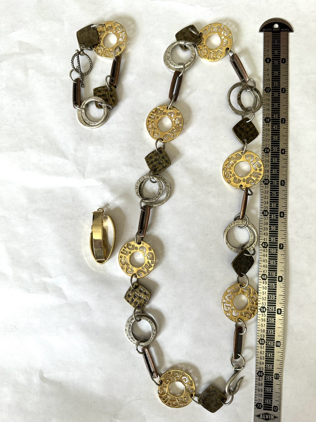 CHICO'S MODERN SILVER Bronze & Gold CHAIN LINK PENDAN… - Gem