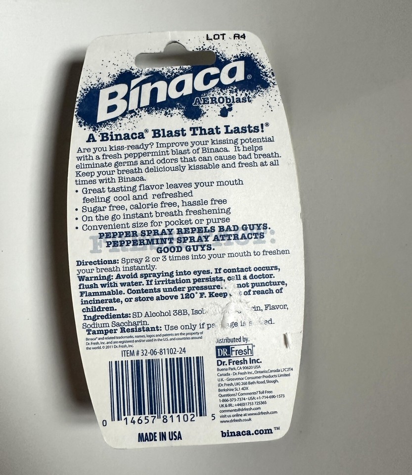 ONE Binaca AEROblast Peppermint Breath Freshener Spray Sugar-Free 150 ...