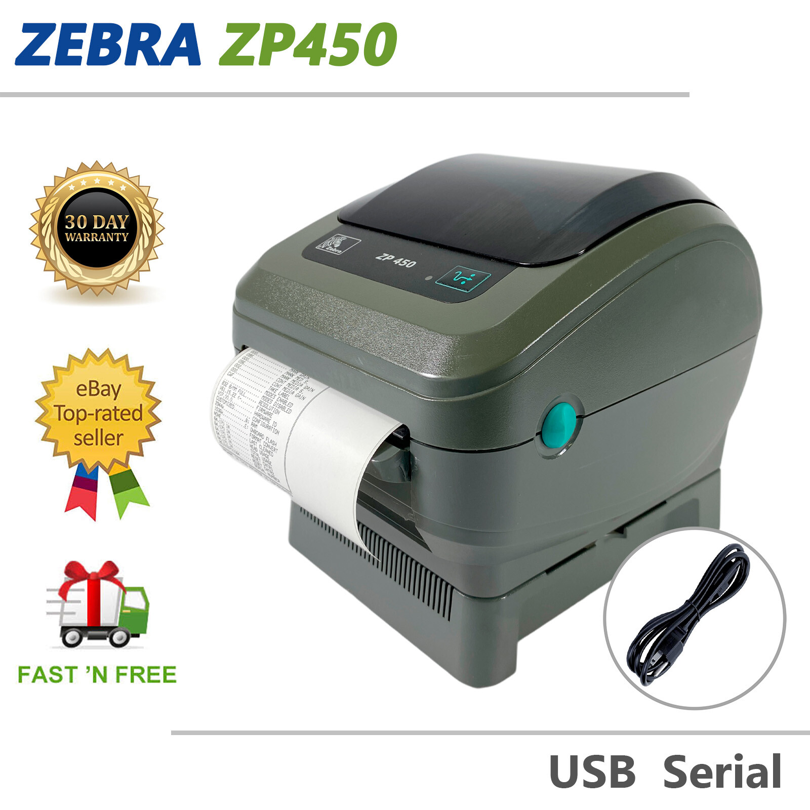 Zebra ZP450 Portable Direct Thermal Label Printer USB Serial FULLY ...