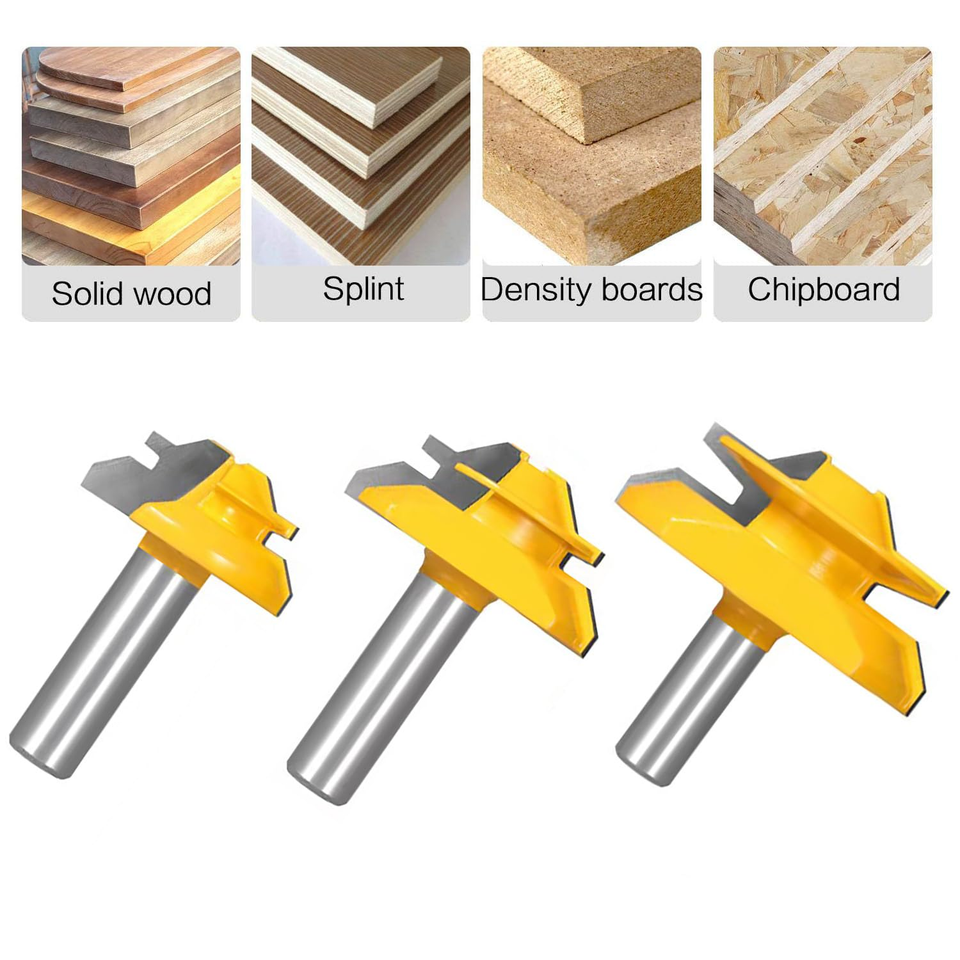 45 Degree Lock Miter Router Bit 3-Piece Set, for 31/64", 3/4"，1 ...